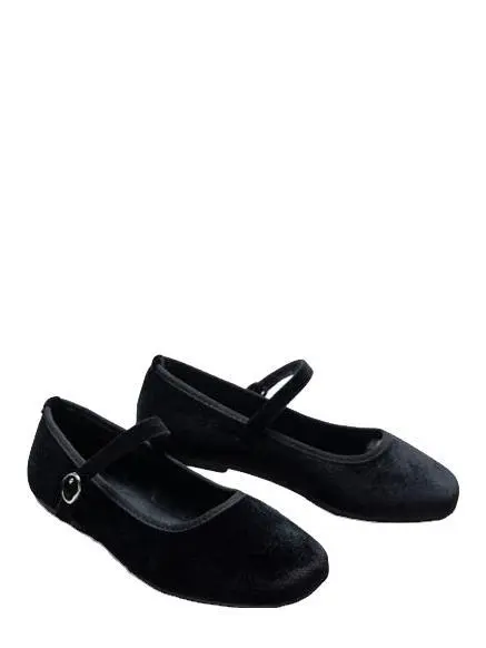 TULLEEN Michelle Satin Velvet Flats - Black