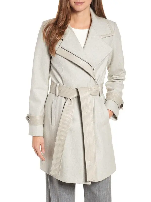 Badgley Mischka Wool-blend Coat With Faux Leather Trim - Flint