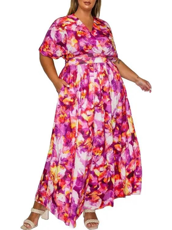 L I V D Floral Print Maxi Dress - Fuchsia