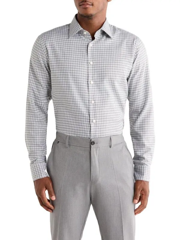 Nordstrom Trim Fit Check Premium Non Iron Cotton Button-up Shirt - Green Pine Ridge Grid