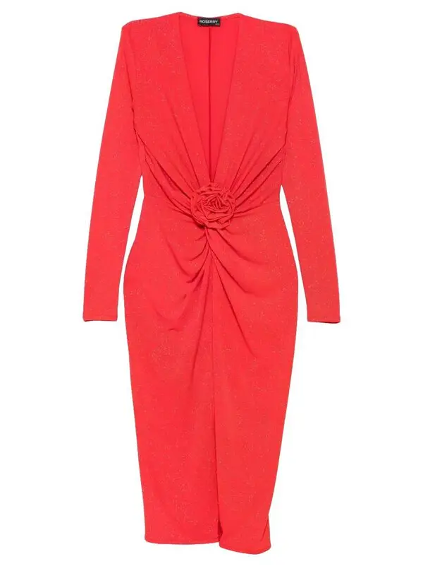 ROSERRY Rose-embellished Midi Dress - Red