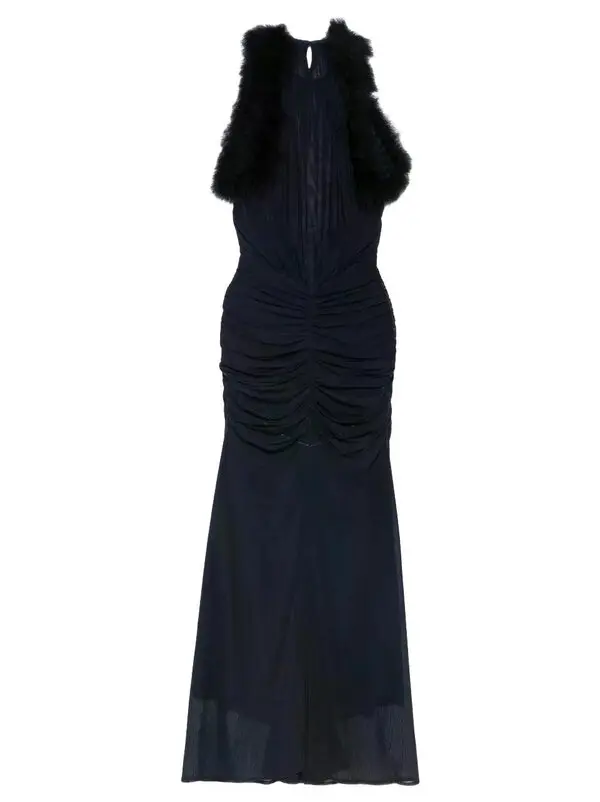 MUGLER Trimmed Ruched Dress - Blue