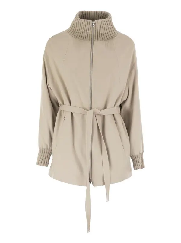 Herno Silk And Cashmere Jacket With Belt - Beige