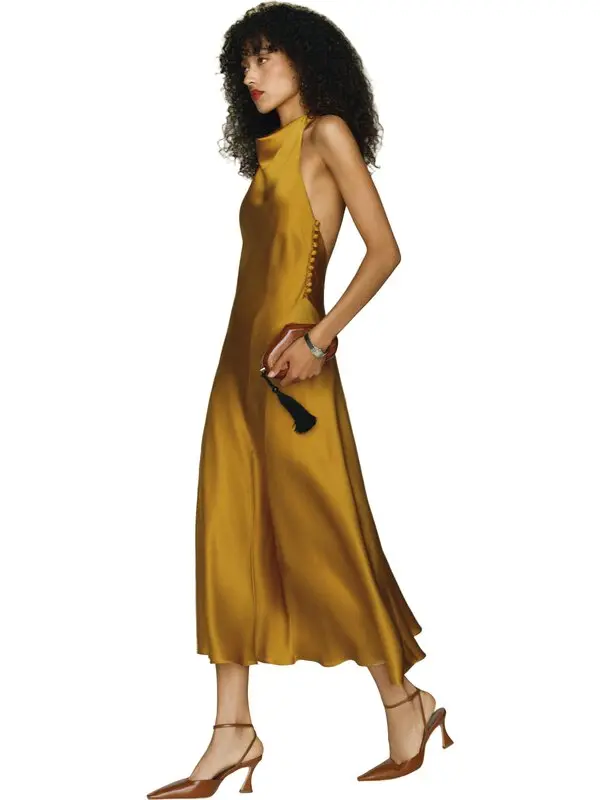 REFORMATION Kaylah Silk Maxi Dress - Yellow