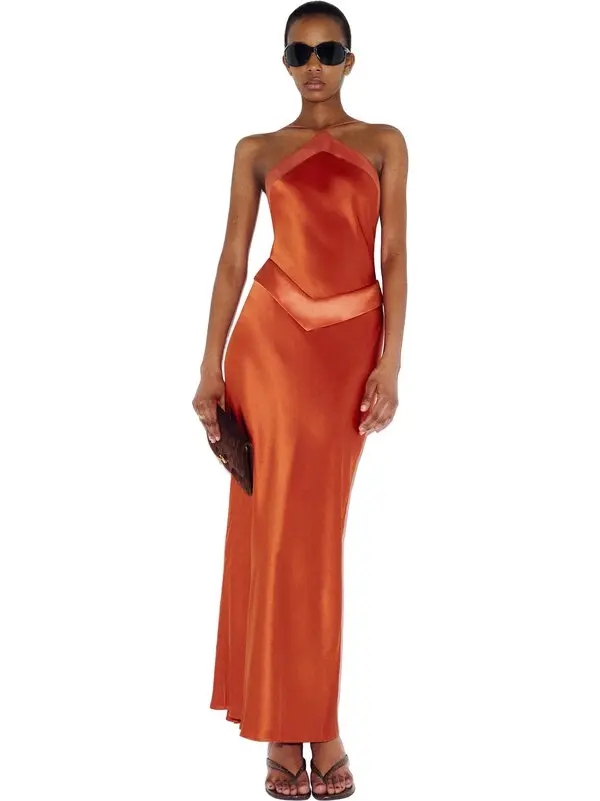 REFORMATION Jillian Silk Halterneck Maxi Dress - Red