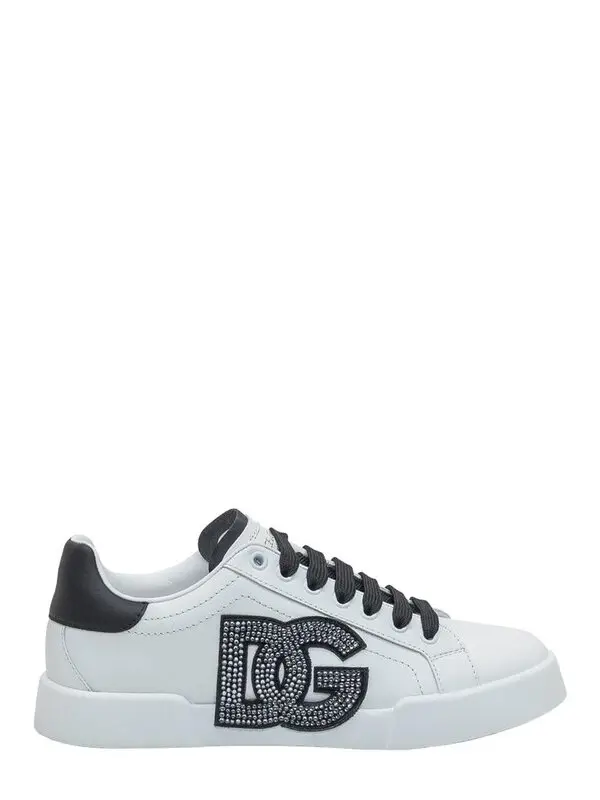 Dolce & Gabbana Leather Sneakers With Rhinestone Embellishment - White