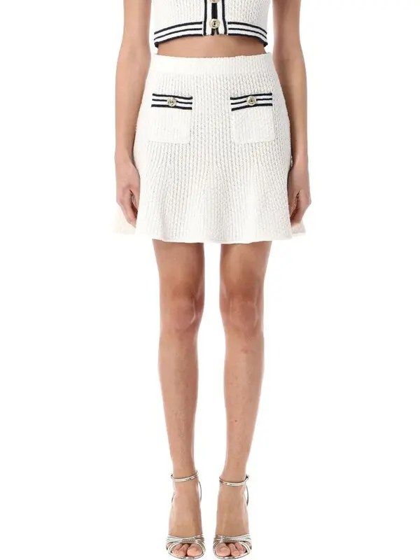 SELF-PORTRAIT Knit Mariner Mini Skirt - White
