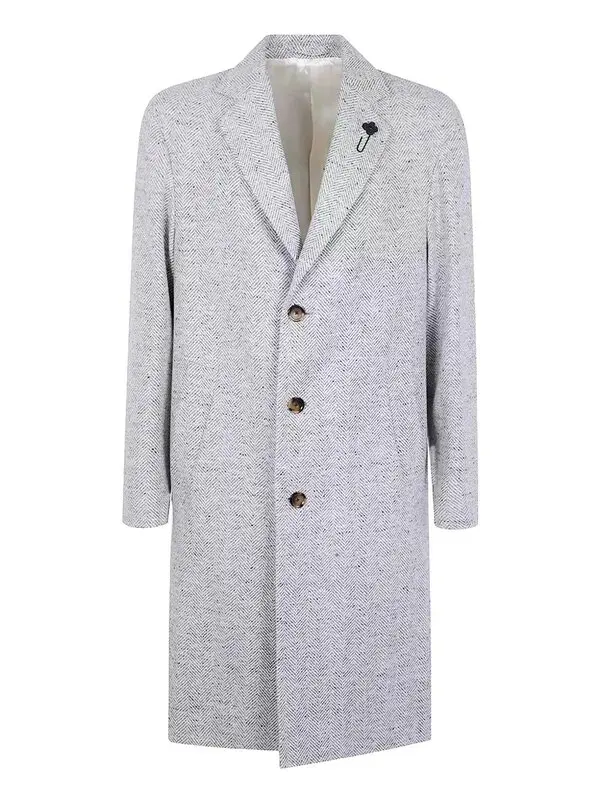 LARDINI Herringbone Wool Coat - Grey