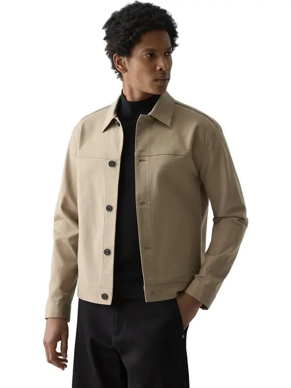 Theory Button Jacket In Twill Stretch - Feather