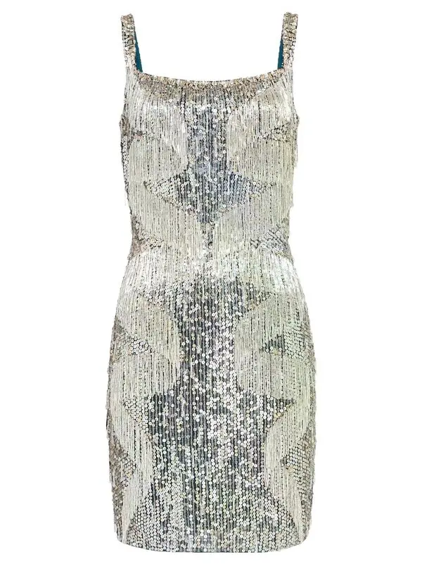 Jenny Packham Tina Sequin Fringe Mini Dress - Blue