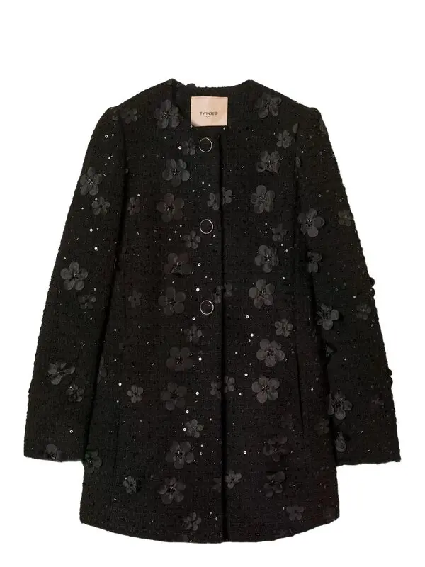 TWINSET Flower-sequin Embellished Coat - Black