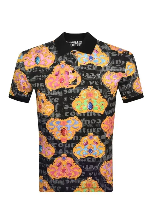 Versace Baroque-print Polo Shirt - Black