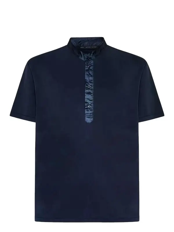 LOW BRAND Mandarin-collar Button-placket T-shirt - Blue