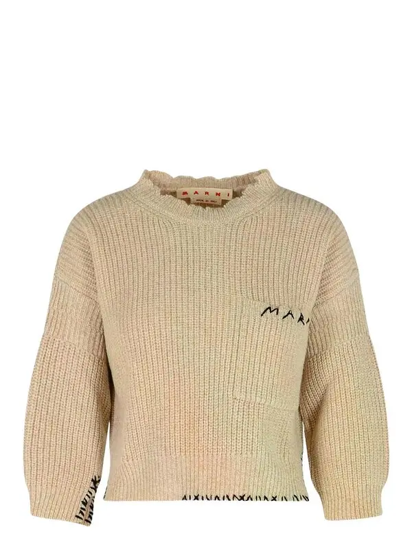 Marni Logo-embroidered Side-split Sweater - Neutrals
