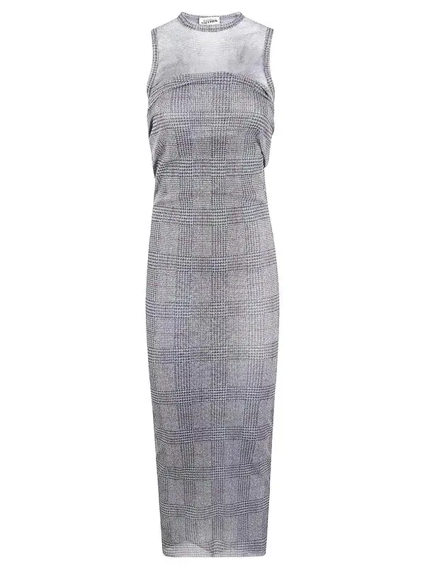 Jean Paul Gaultier Check Maxi Dress With Mesh Paneling - Grey