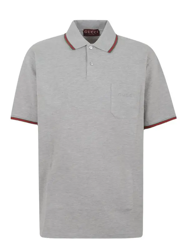 Gucci Embroidered-pocket Cotton Polo Shirt - Grey