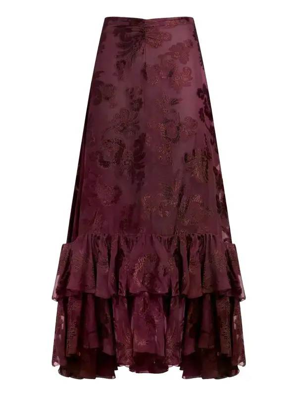 Etro Floral-print Ruffled Maxi Skirt - Red