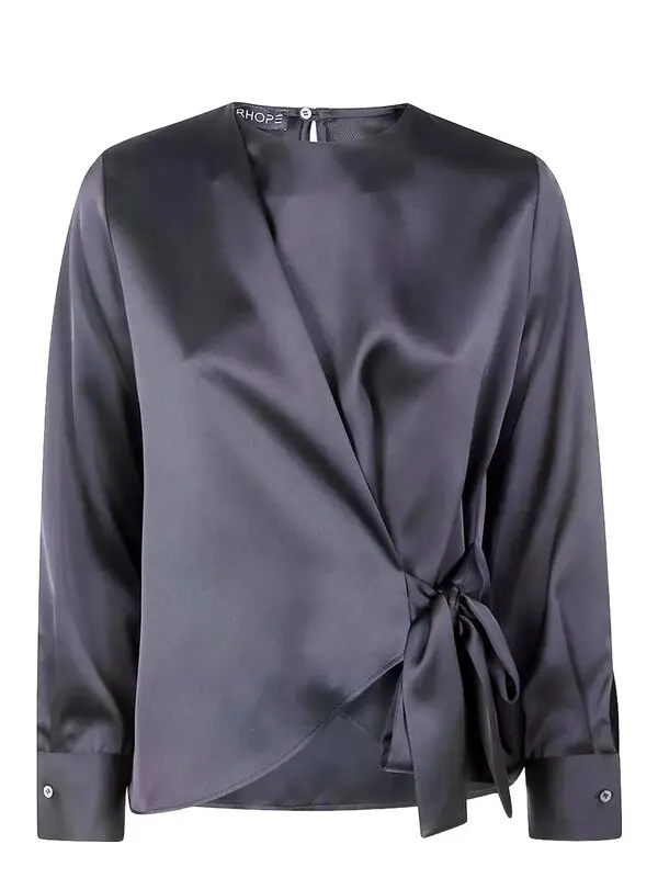 DRHOPE Tie-front Satin Blouse - Black