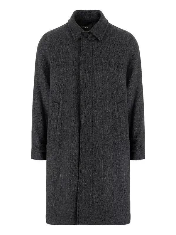 Vince Herringbone Wool Coat - Grey