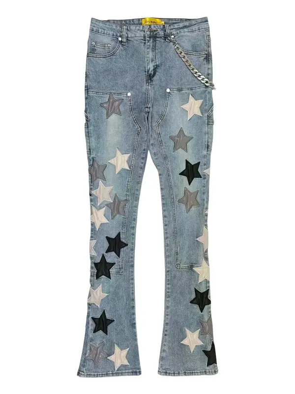 GUAPI Star-patches Chain-link Denim Jeans - Blue