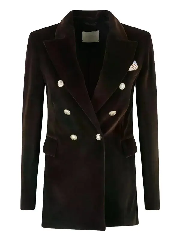 CIRCOLO 1901 Velvet Double-breasted Blazer - Brown