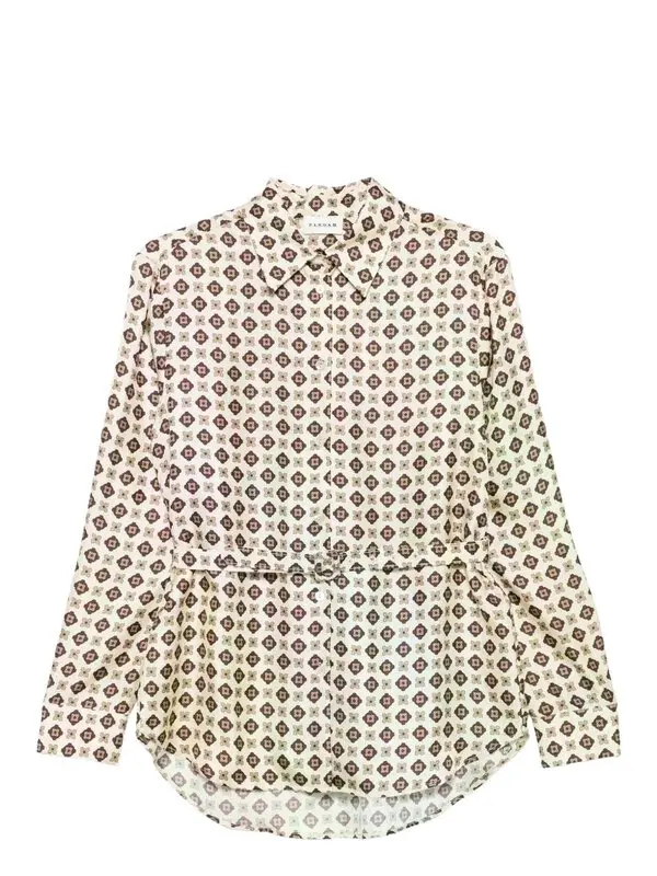 P.a.r.o.s.h Geometric-print Belted Shirt - Neutrals
