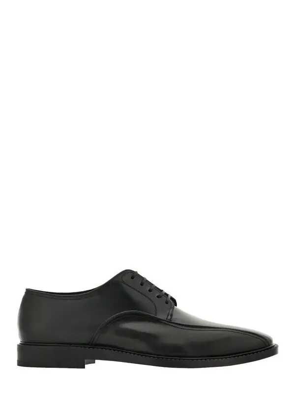 FERRAGAMO Double-stitched Leather Derby Shoes - Black