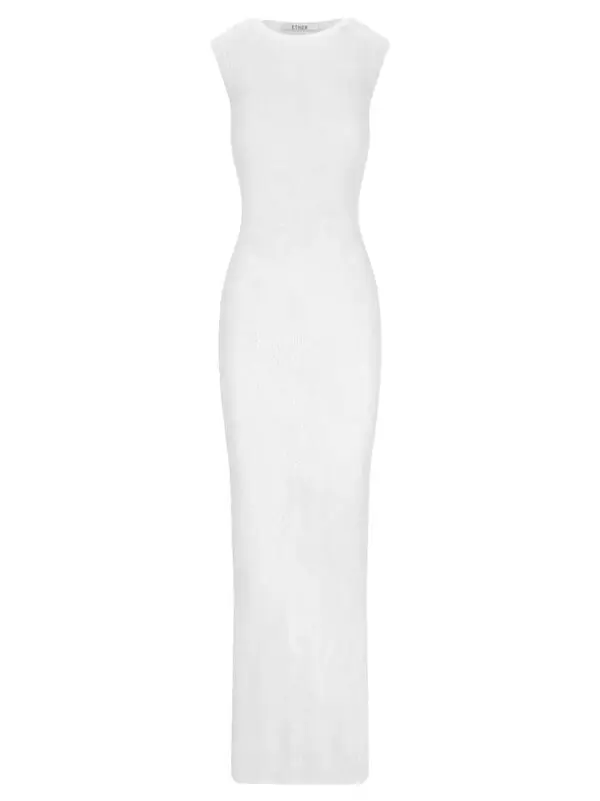 ETHER Tiaki Side-slit Ribbed Maxi Dress - White