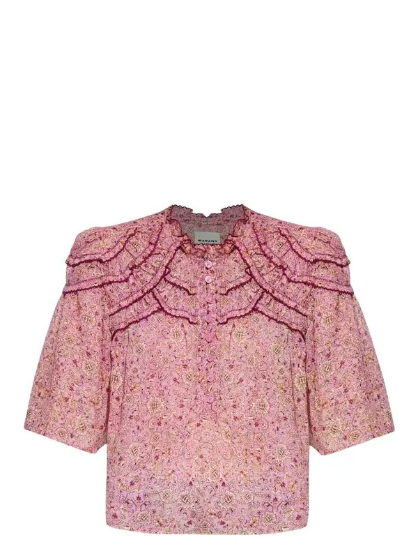 MARANT ETOILE Carmen Ruffled Paisley-print Top - Pink