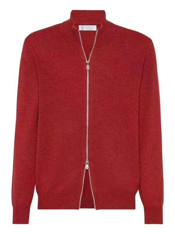 Brunello Cucinelli Zip-front High-neck Cashmere-wool Cardigan - Red