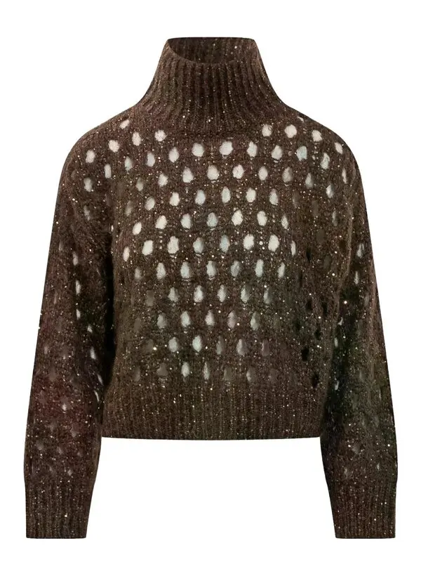 Brunello Cucinelli Sequin-embellished High-neck Sweater - Brown