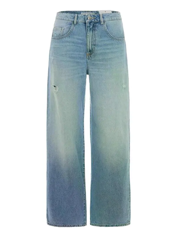 ICON DENIM LA Distressed Wide Leg Jeans - Blue
