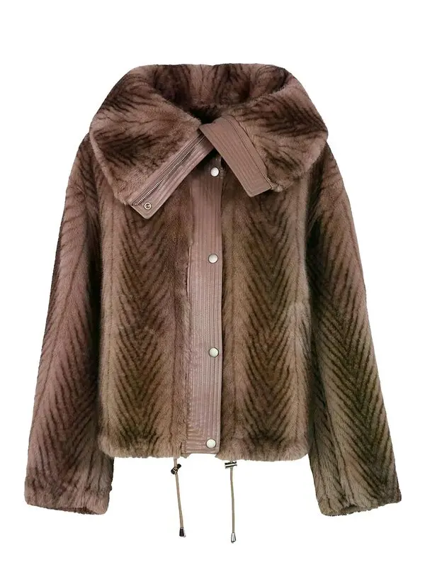 DRHOPE Herringbone Faux-fur Jacket - Brown