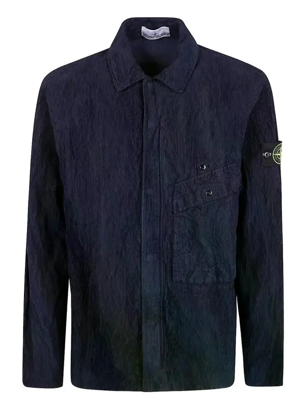 Stone Island Corduroy Logo-patch Shirt - Blue