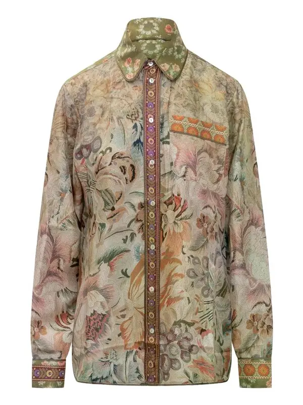 PIERRE-LOUIS MASCIA Floral Embroidered Shirt - Neutrals
