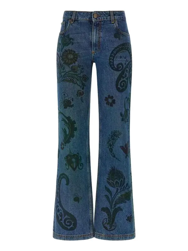 Etro Paisley Print Denim Jeans - Blue
