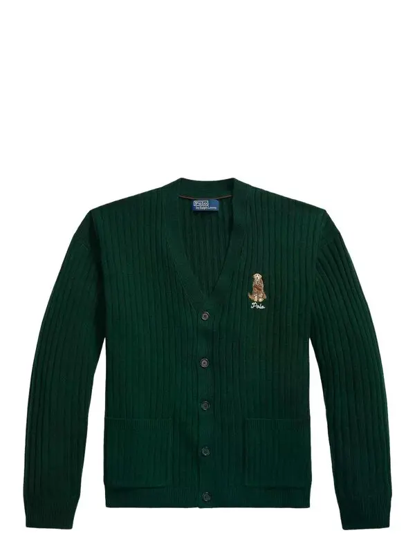 Polo Ralph Lauren Ribbed-knit Polo-bear Cardigan - Green