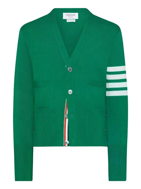 Thom Browne V-neck Four-bar Cardigan - Green
