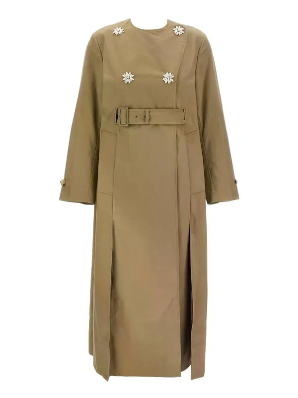 Simone Rocha Embellished Belted Cotton-blend Coat - Brown