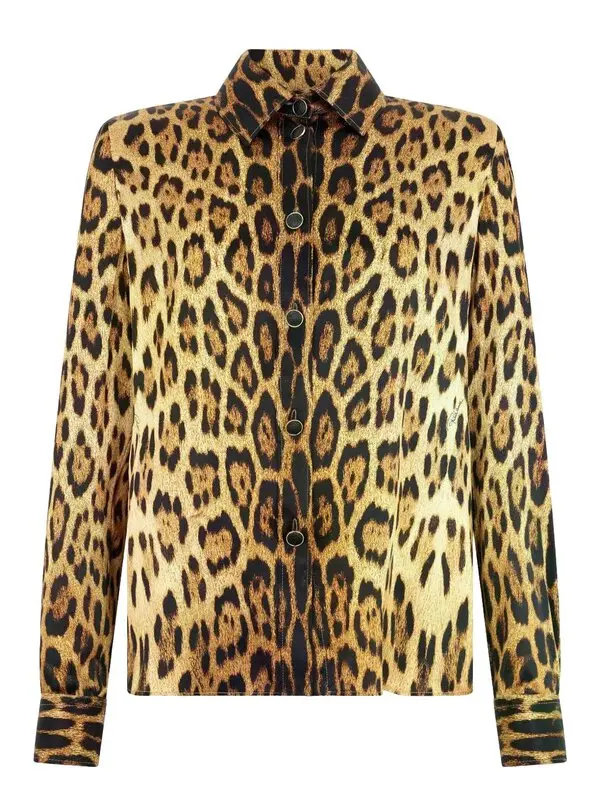 Roberto Cavalli Jaguar-print Button-up Shirt - Brown