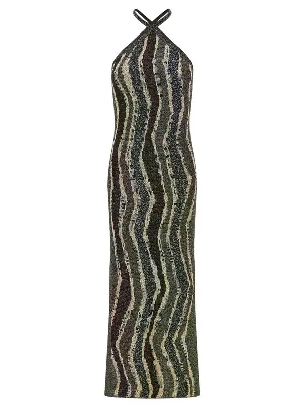 Missoni Wave-pattern Halterneck Maxi Dress - Brown