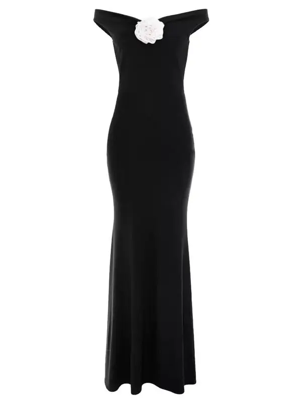 ROSERRY Flower-embellished Maxi Dress - Black