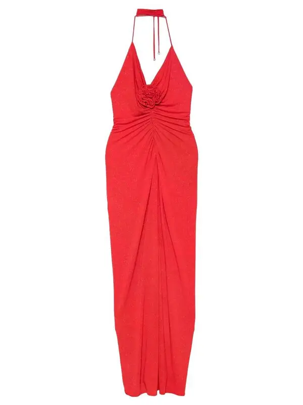 ROSERRY Halterneck Maxi Dress With Rose Embellishment - Red
