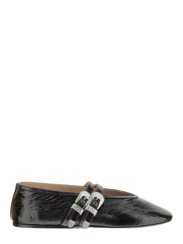 Le Monde Beryl Buckle-detail Leather Flats - Black