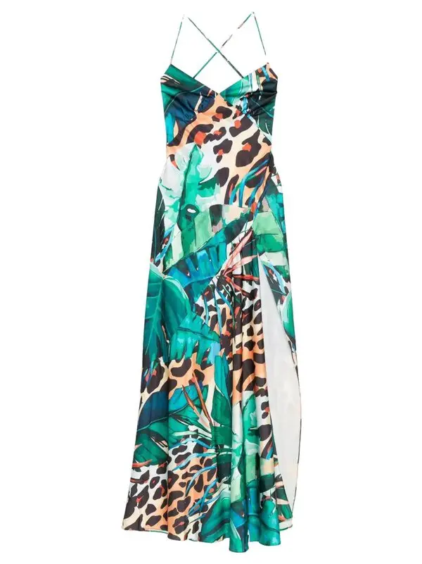 ROSERRY Cross-back Tropical-print Maxi Dress - Green