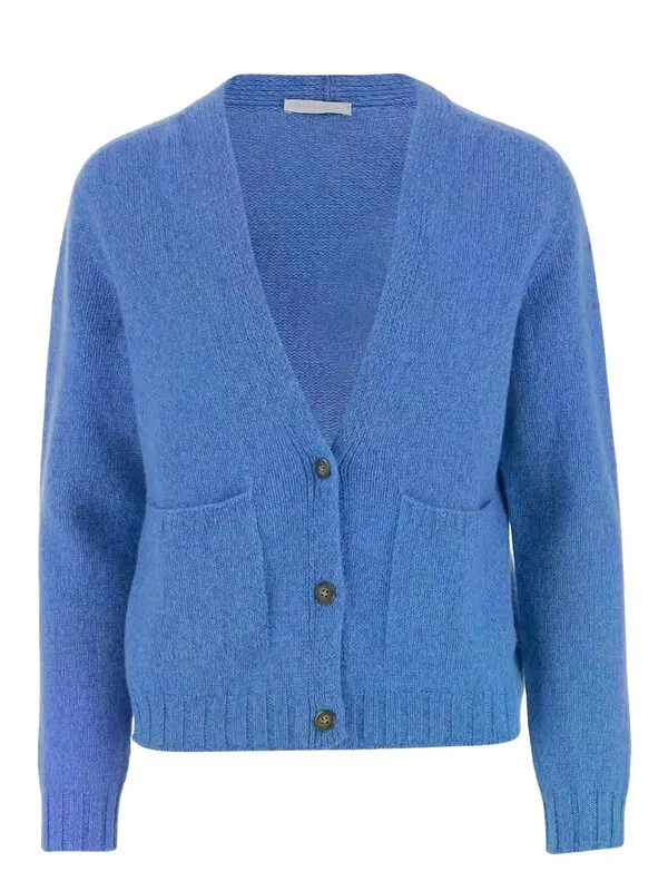 OLIVER LATTUGHI V-neck Ribbed Cardigan - Blue