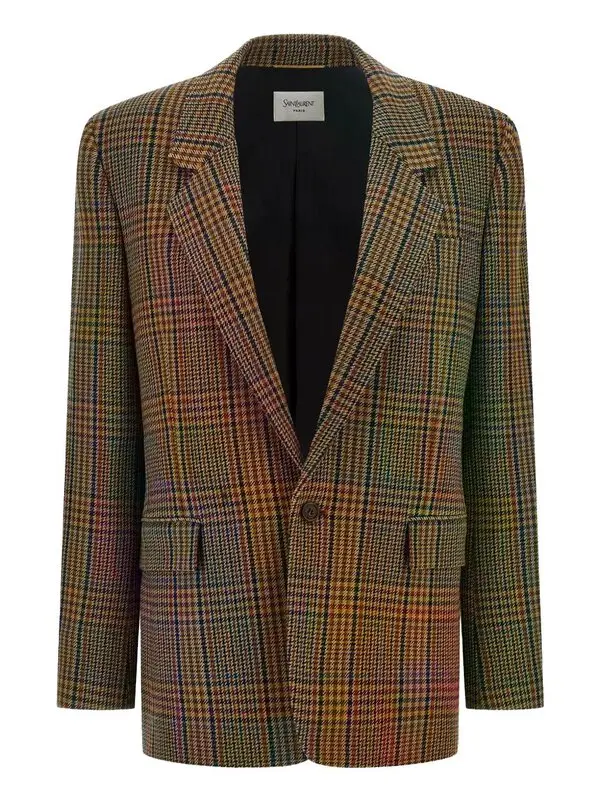 Saint Laurent Prince Of Wales Check Blazer - Brown