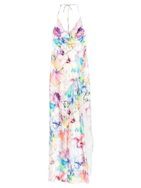 ROSERRY Floral-print Halterneck Maxi Dress - White