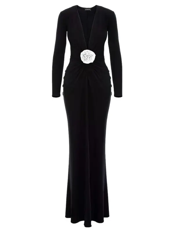 ROSERRY Rose-embellished Maxi Dress - Black