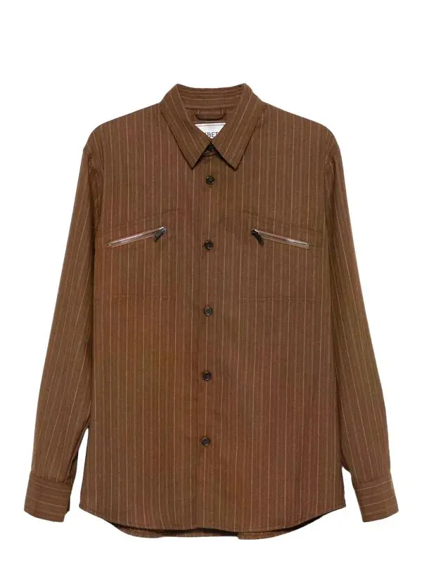 Iceberg Pinstripe Zip-pocket Shirt - Brown
